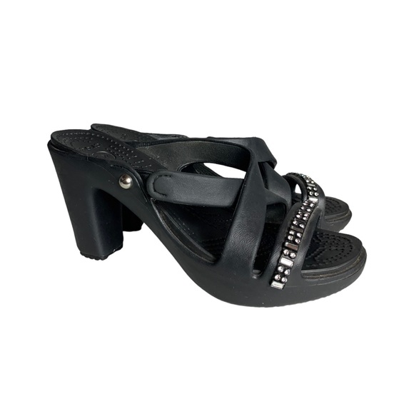 CROCS | Shoes | Crocs Cyprus Iv Black Rhinestone Heels Sandals Womens ...